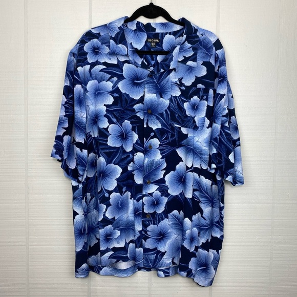 George | Shirts | George Blue Floral Hawaiian Short Sleeve Shirt ...